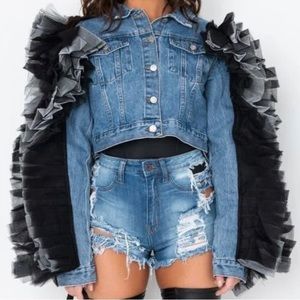 Arika | Jackets & Coats | Azela Wang Chicka Chicka Denim Ruffle Jacket ...